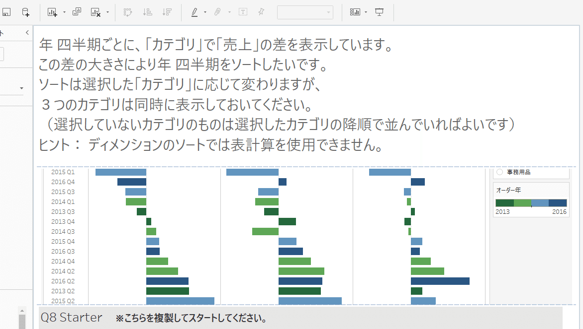 【Tableau】初心者向けDATA saber解説 Ord8 Q8(HandsOn - AdvancedⅠ)｜かめ