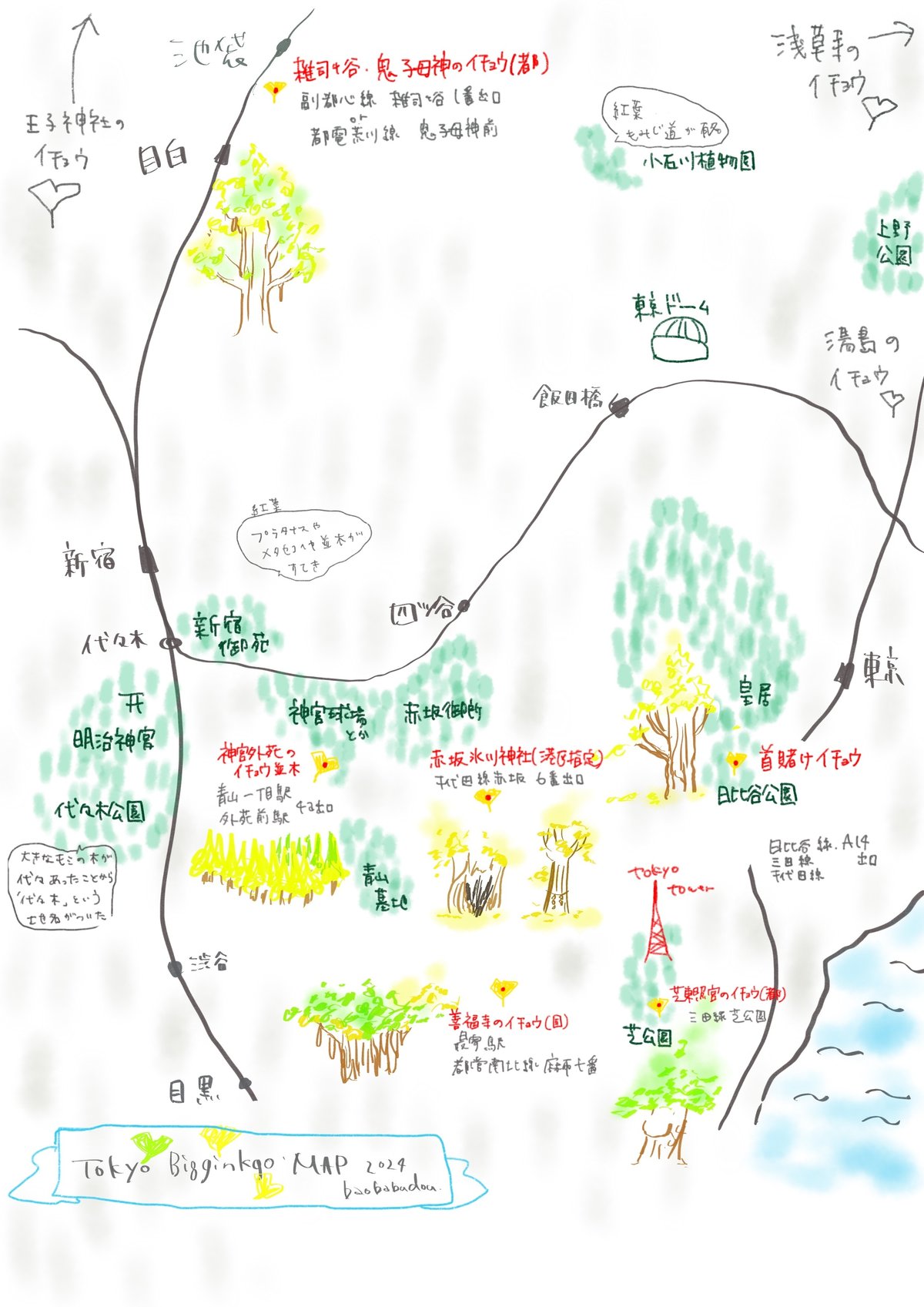 Tokyo Big ginkgo tree Map｜バオバブ堂