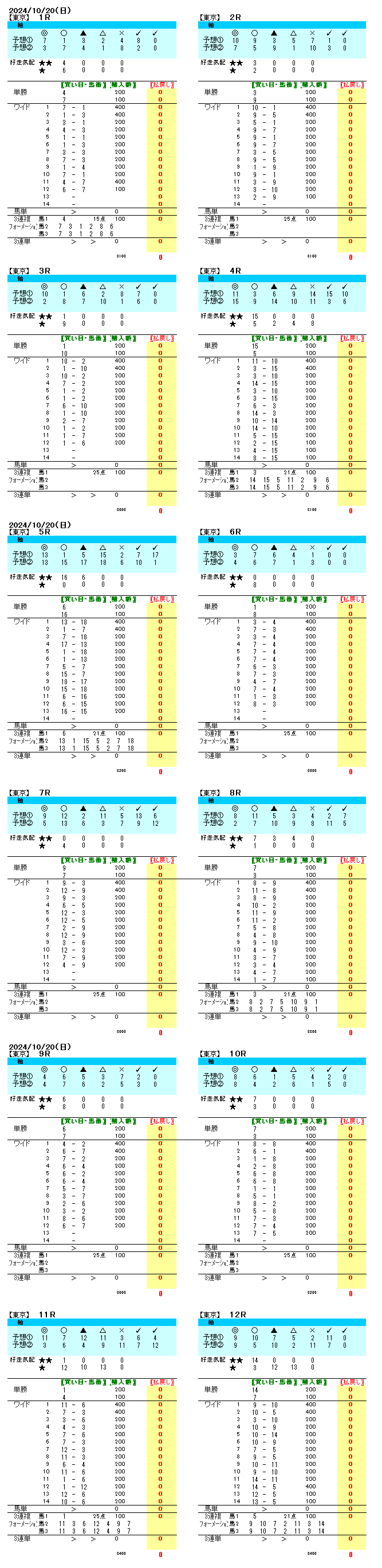 2024/10/20（日）東京競馬場 1R～12R 全レース予想🌈｜TE2↔︎MaLe競馬＠