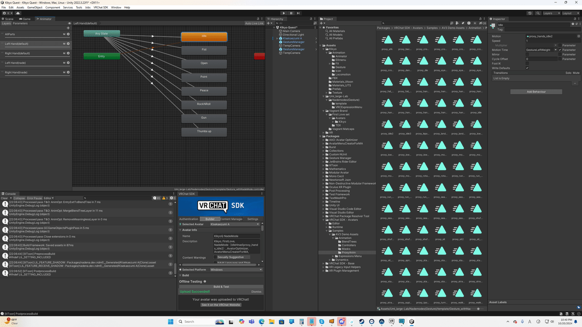 VRC桔梗NadeMode使用オフ時の、デフォルト操作時の丸くなる手のアニメーションの設定2（付属アニメーション使用）｜kirigo@VRC