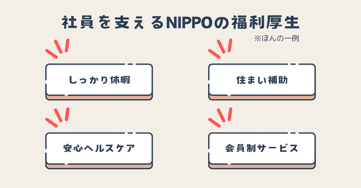 NIPPOの【福利厚生】ご紹介、どこまでも社員の味方です｜株式会社NIPPO