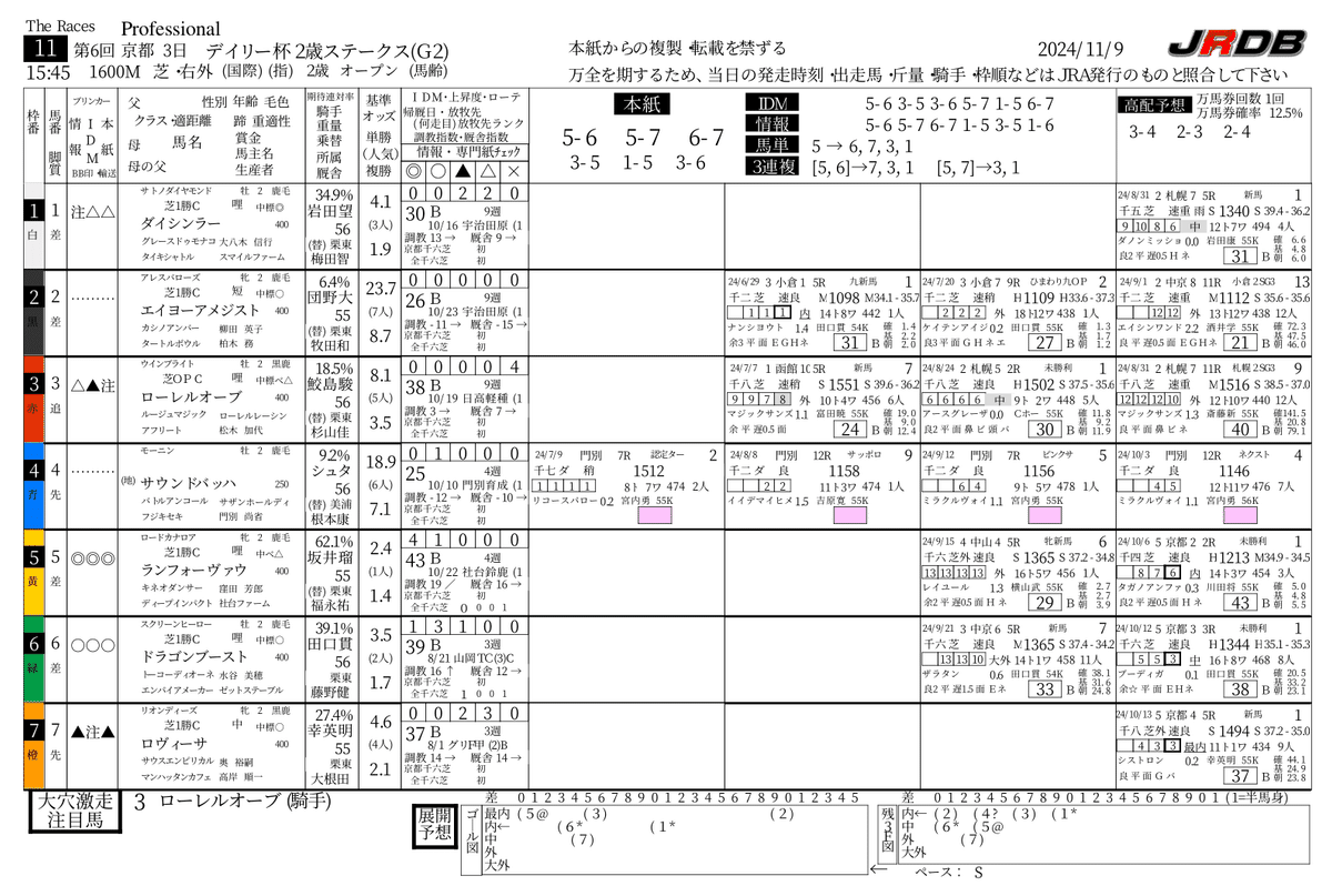 11/9（土)分の「パドック新聞」をご覧いただけます｜JRDB 競馬アラカルト