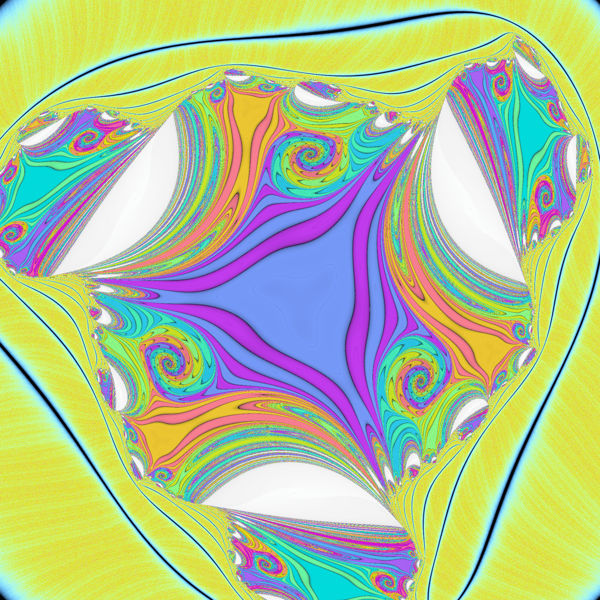 今週のフラクタル63 ((0.5+0.9i)(z^3+1)/(x^2+y^2-2)+c)｜108Hassium