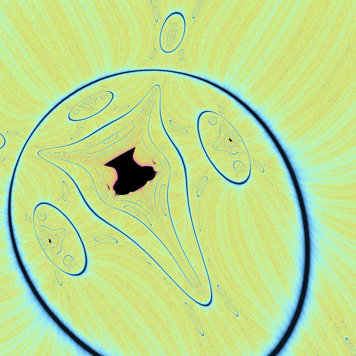 今週のフラクタル63 ((0.5+0.9i)(z^3+1)/(x^2+y^2-2)+c)｜108Hassium