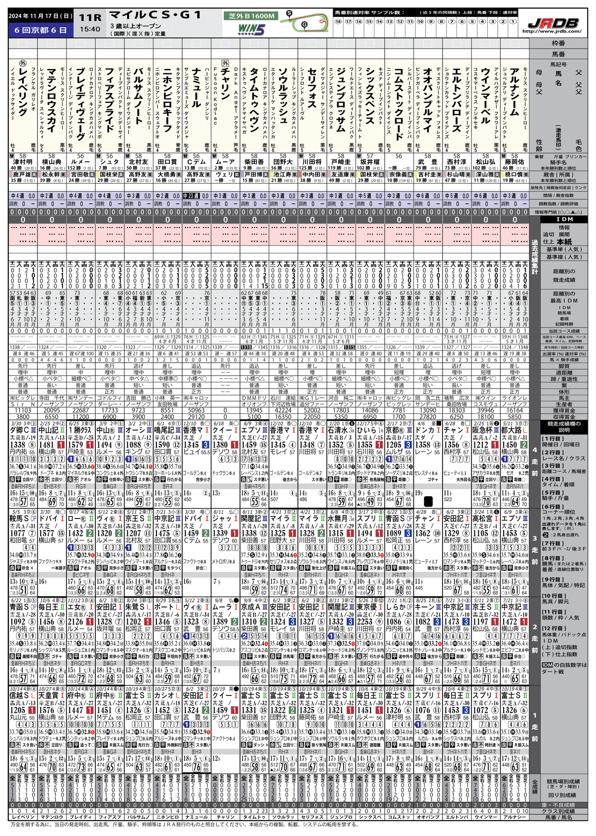 新ウェブレーシングペーパー(特別登録版)【11月16日～11月17日】｜JRDB 競馬アラカルト