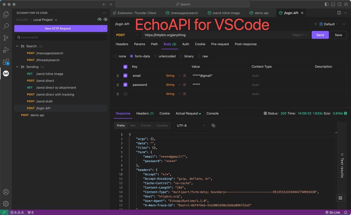 Thunder Clientの最適な代替ツール: 無料のEchoAPI for VSCode｜Yuina