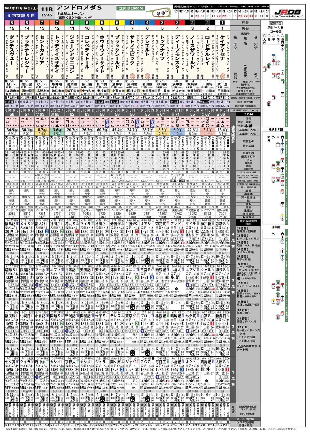 11/16（土）京都11R アンドロメダS 赤木の予想｜JRDB 競馬アラカルト