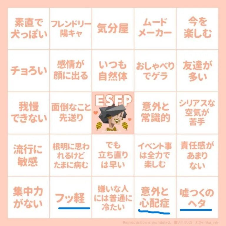 MBTIビンゴ｜キーくん@ Astrid Lindgren森の幼稚園