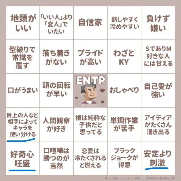 MBTIビンゴ｜キーくん@ Astrid Lindgren森の幼稚園