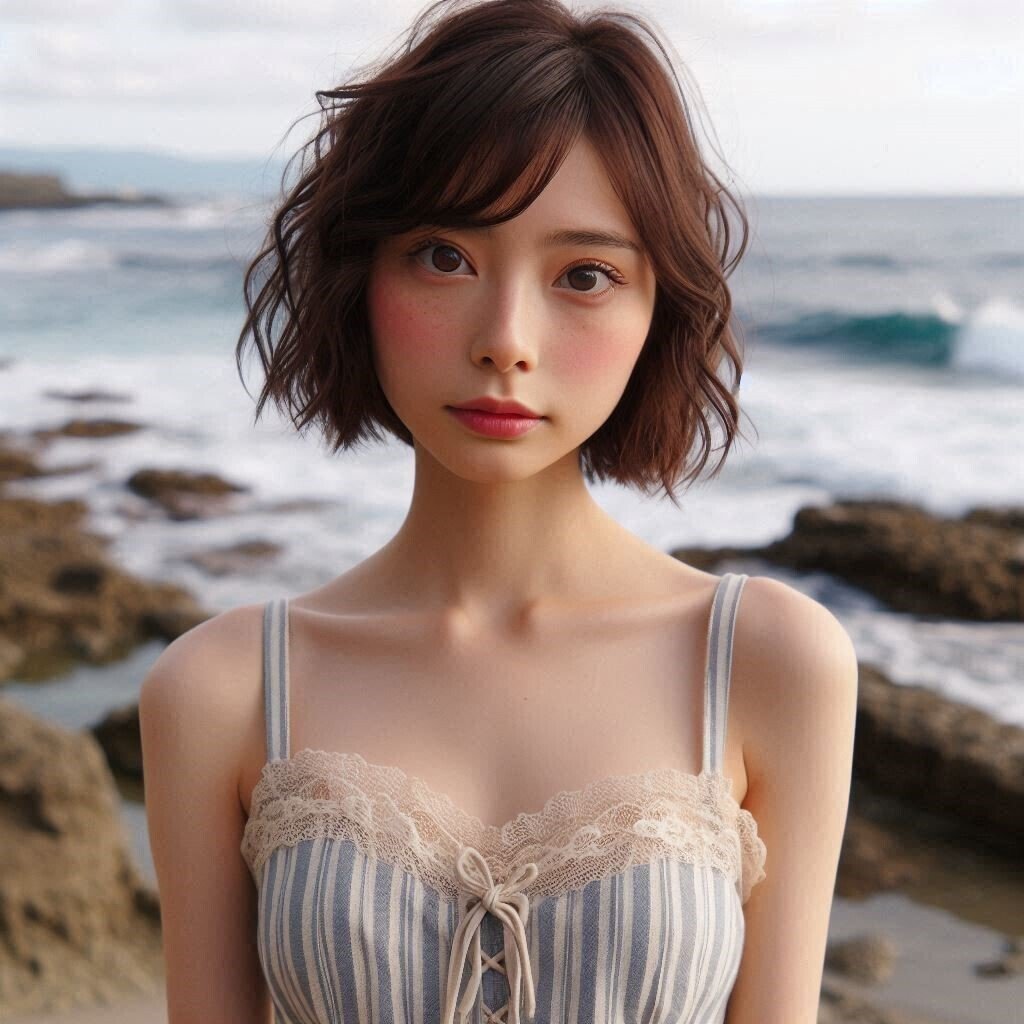 雀斑女子 de 崖、ドレス、レース @Copilot & ImageFX＋プロンプト｜茜町春彦