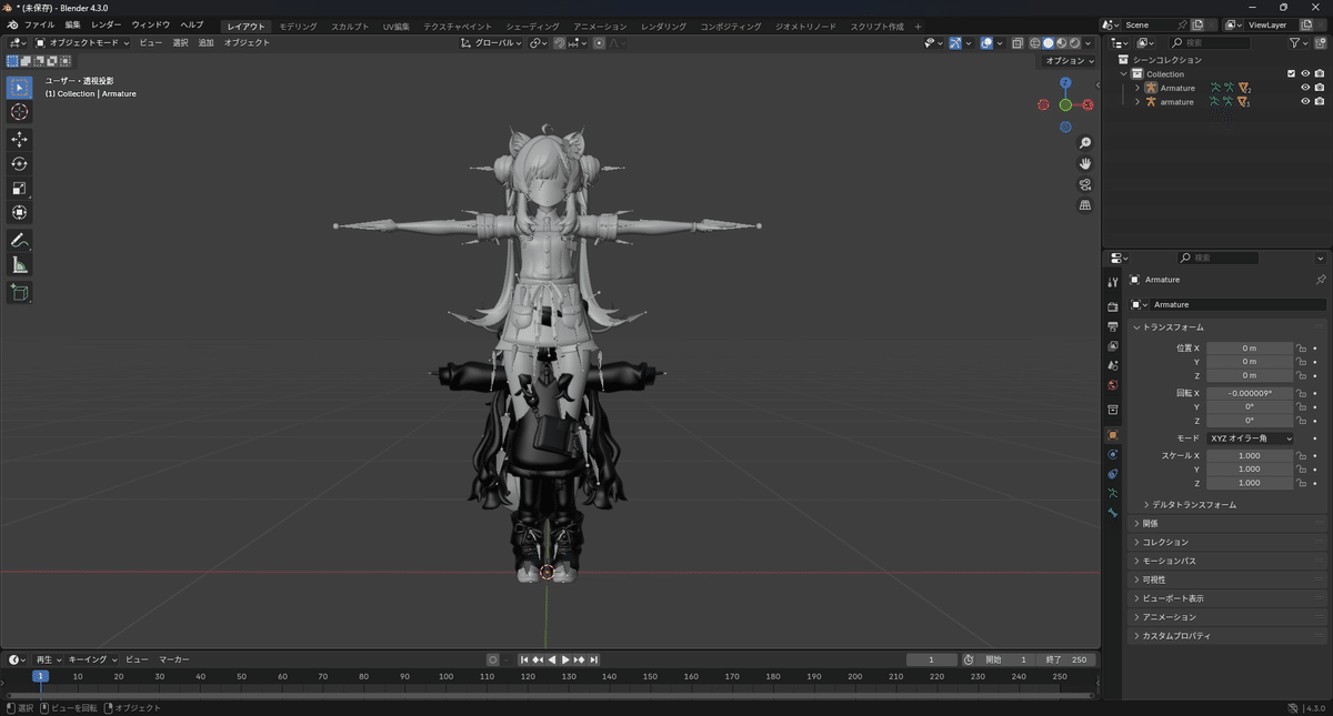 【VRChat】Blender 4.3.0とUnityで非対応衣装を着せるための記事 (マヌカキプフェルの制作)｜siloneco_vrc