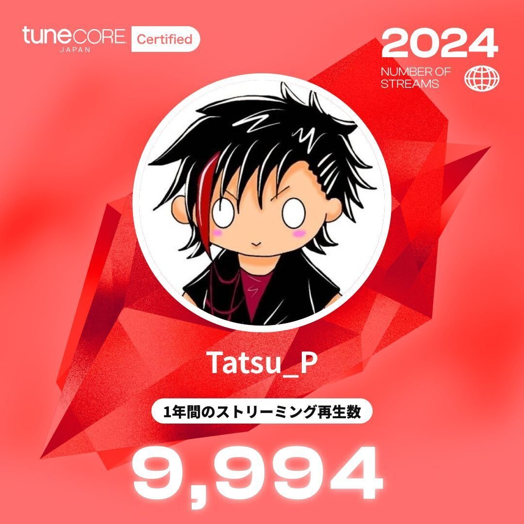 Tatsu_P の楽曲は1年間に 9,994 回ストリーミングで再生されました⭐｜達也(Tatsu_P)@V系ギタリスト、ボーカリスト、ボカロP