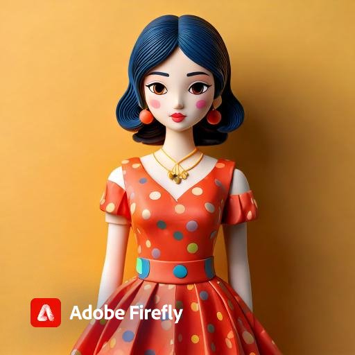 黄色の背景 de 20才女子、水玉、青色と橙色 @Copilot & ImageFX & Firefly＋プロンプト｜茜町春彦