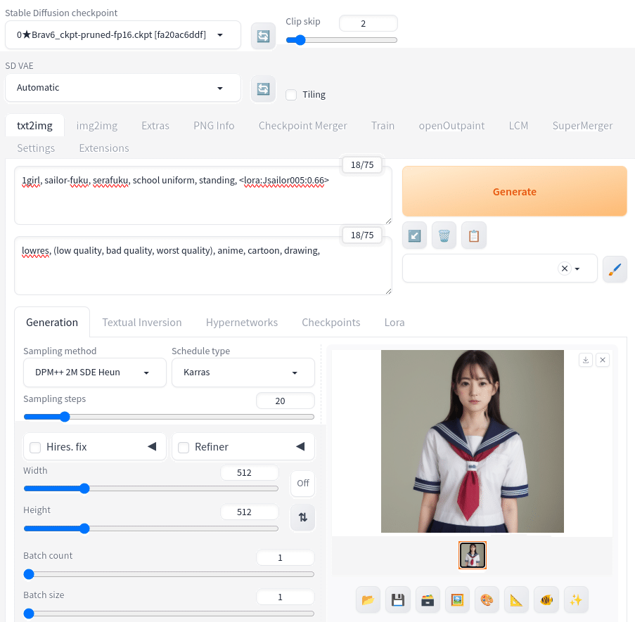 【SD1.5】典型的な日本セーラー服LoRAを作る｜Catapp-Art3D