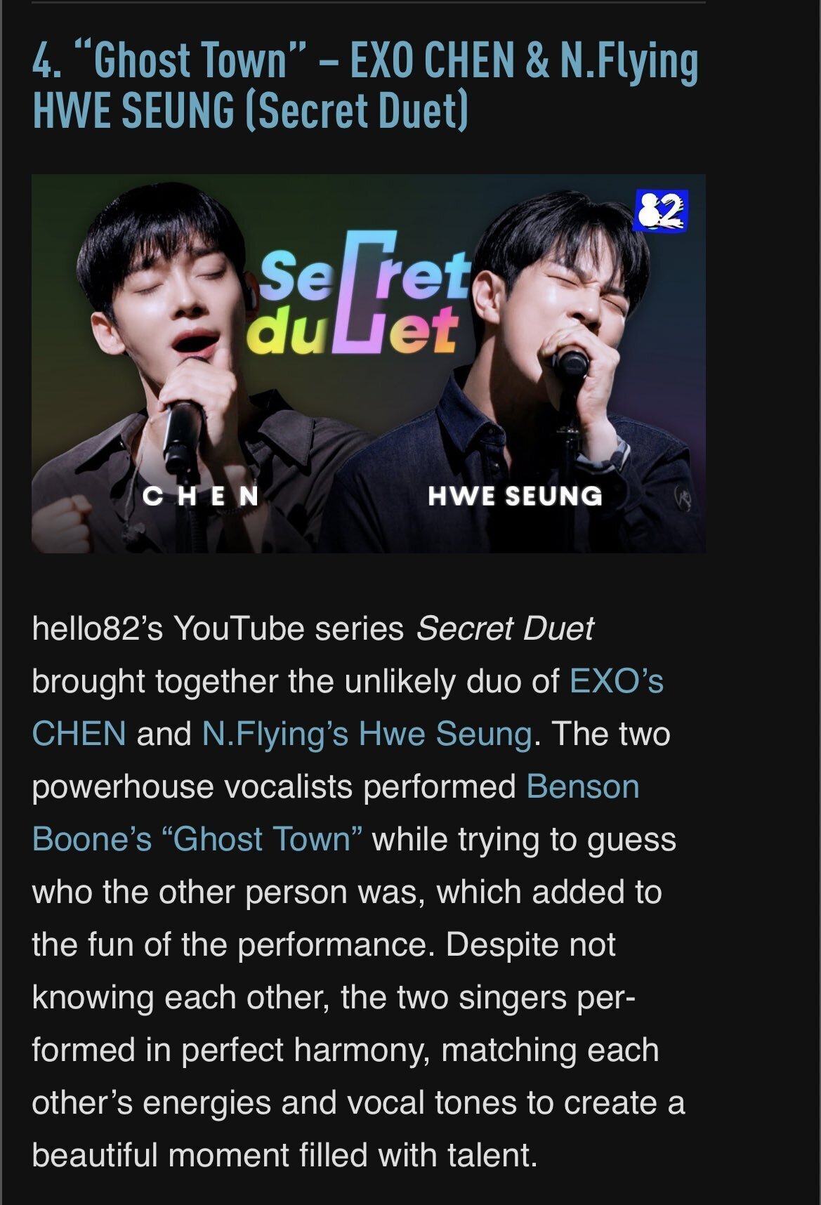 「Secret Duet」意外な組み合わせがGeniusKoreaボーカルパフォーマンスのランキングに｜Charsound