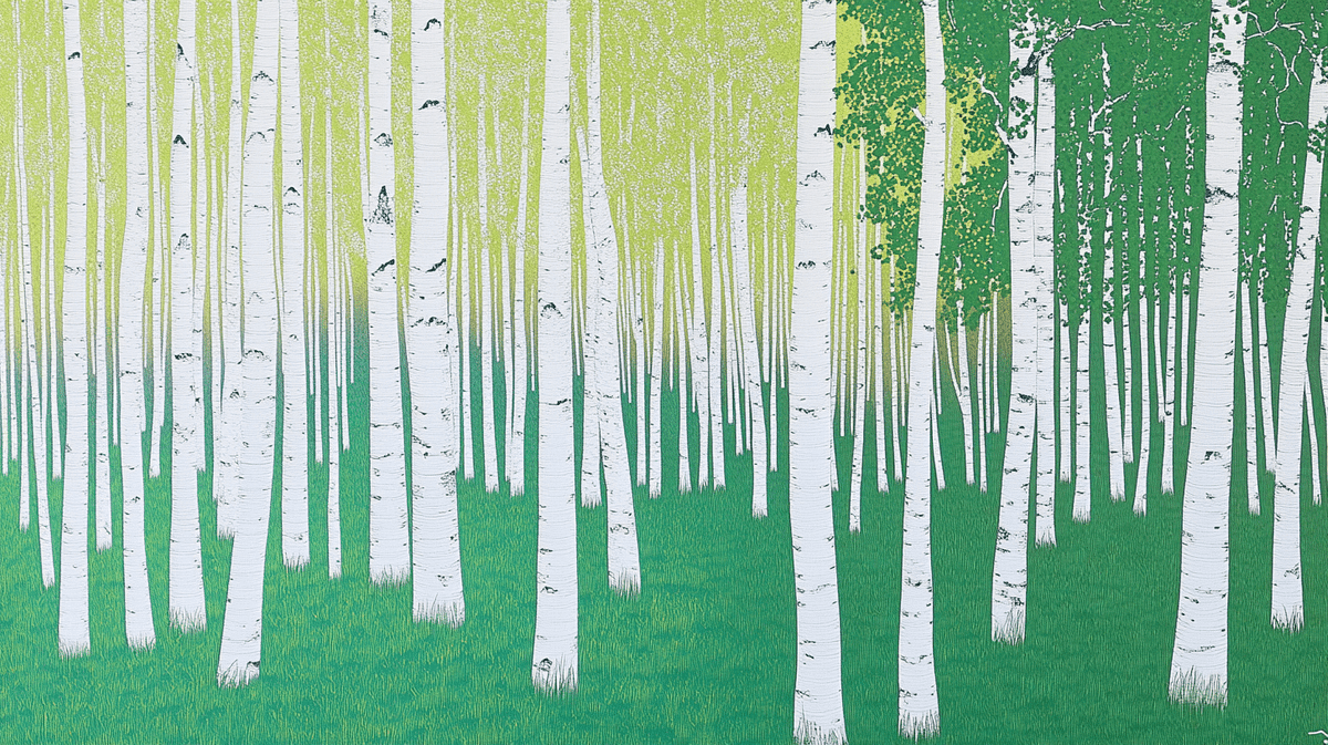 白樺林のイラスト (春夏秋冬)｜AK51