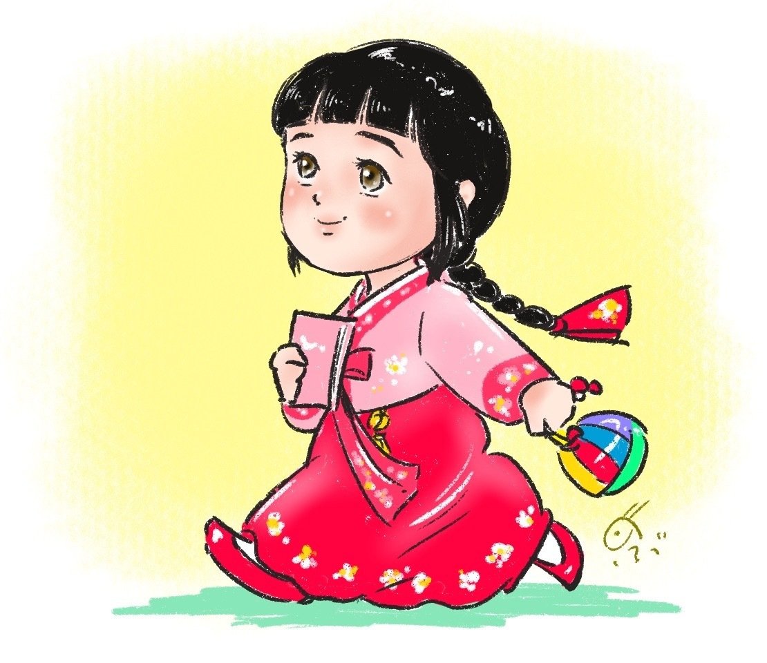 ハンメ（ばあちゃん）にプレゼントされたチマチョゴリでお出かけのサランちゃん･･･^^｜あとりえのぶ（atelier nobu）