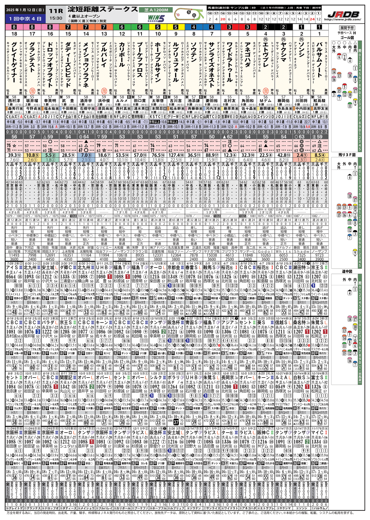 1/12（日）中京11R 淀短距離S 赤木の予想｜JRDB 競馬アラカルト