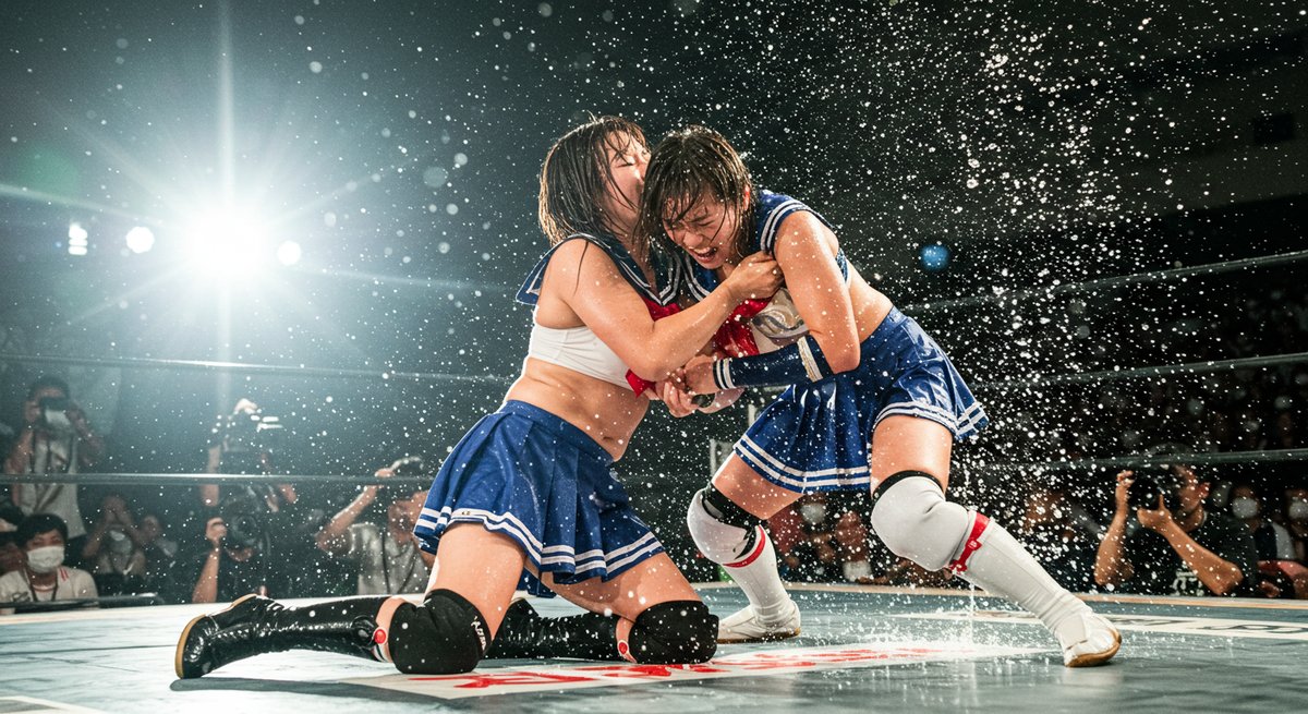 画像生成AIで生み出す、魅惑の女子プロレス真夏の水かけ祭典！｜Niji Feti コダワリ視線