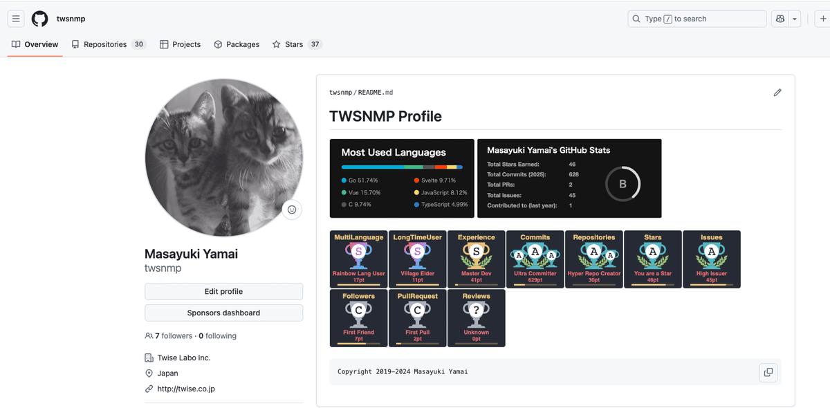 GitHUBのプロファイルを編集しています｜twsnmp