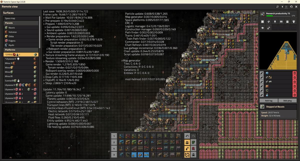 Factorio Space Age SPIRAL級プラットフォーム改修、そして30kspmへ向かう｜spiral_power