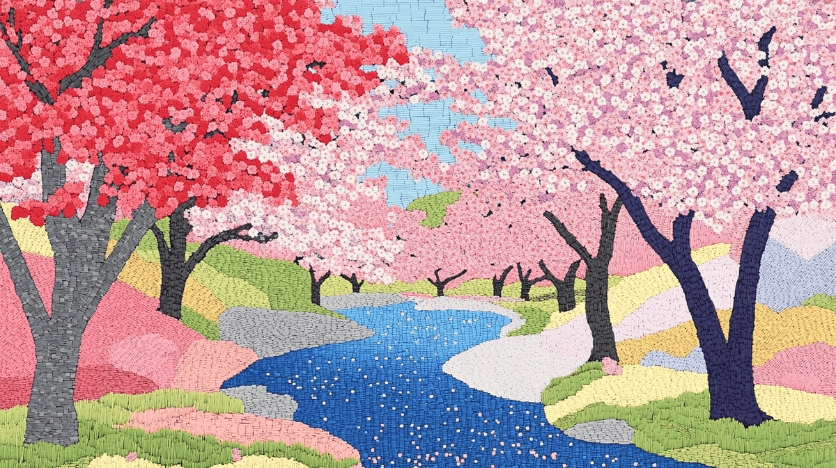 水辺に咲く桜のイラスト｜AK51