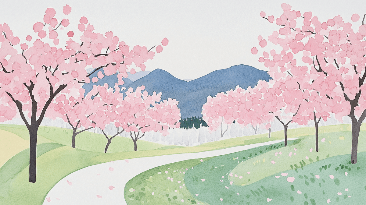 道沿いに咲く桜のイラスト｜AK51