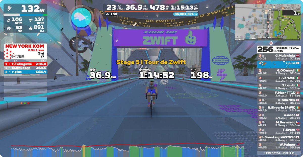 Zwift - Group Ride: Long | Stage 5 | Tour de Zwift on NYC KOM After Party in New York｜r1plusplus