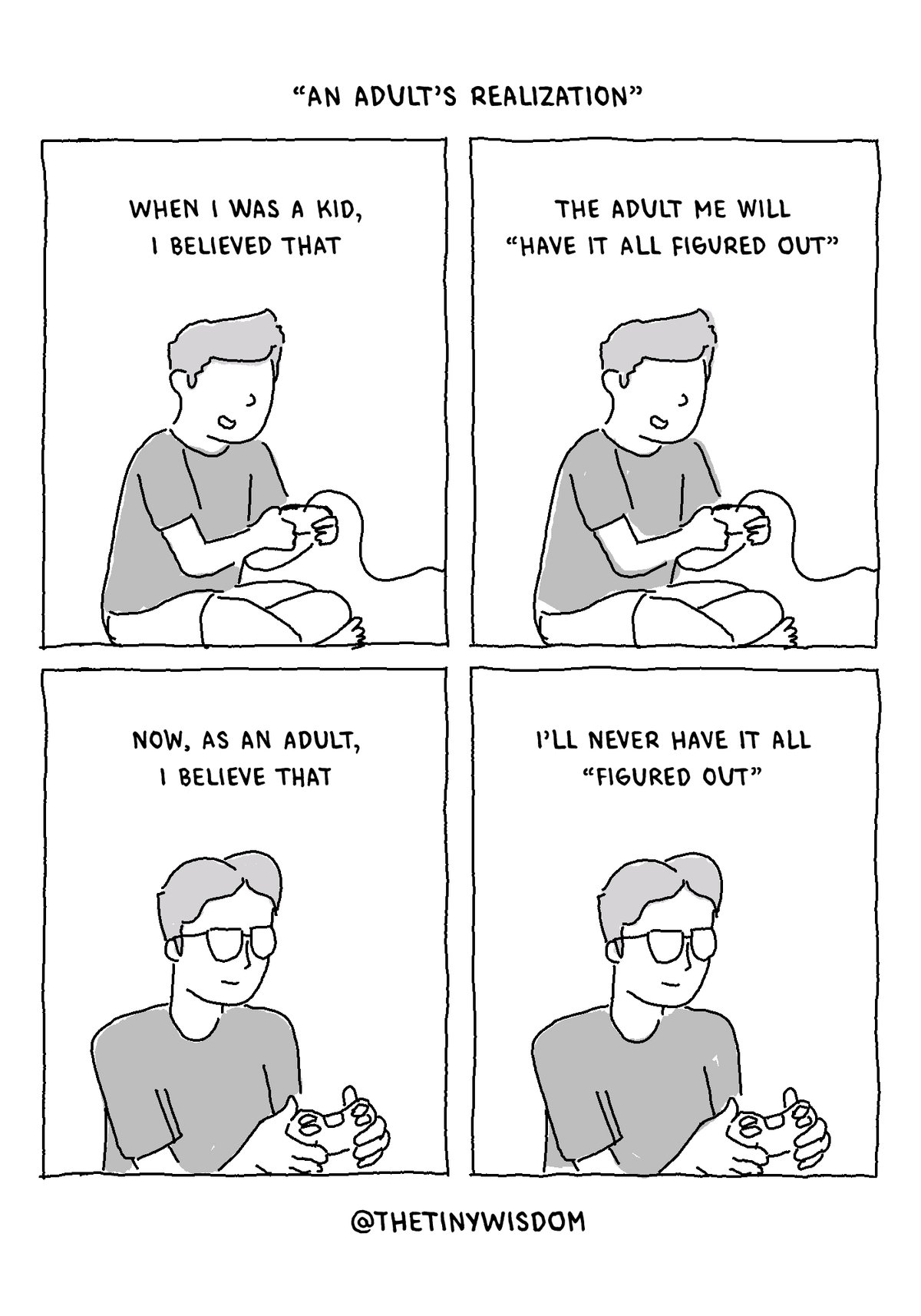 4コマ漫画: 「大人の気づき」 • An adult's realization｜ブライアン • The Tiny Wisdom