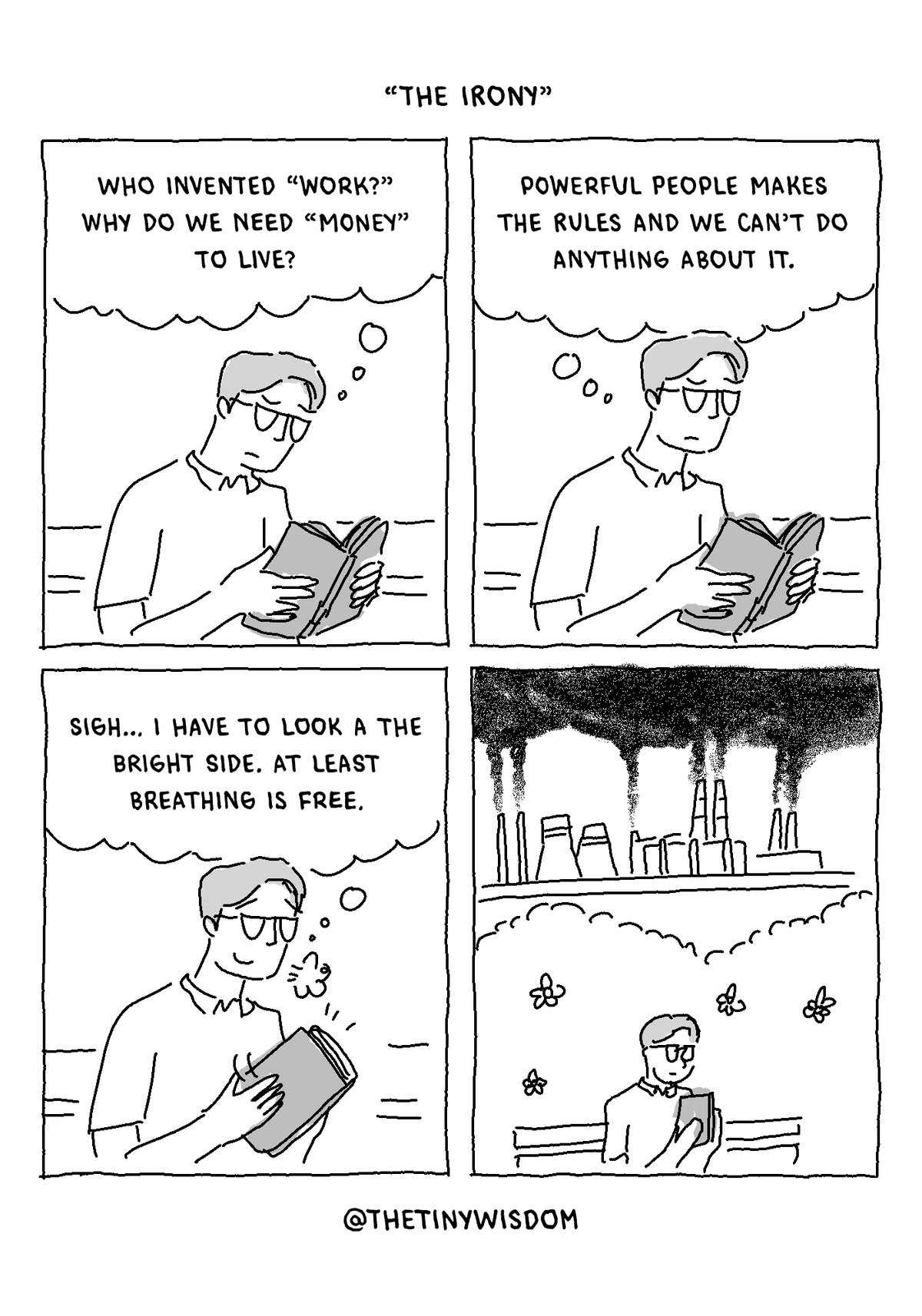 4コマ漫画: 「皮肉」 • Irony｜ブライアン • The Tiny Wisdom