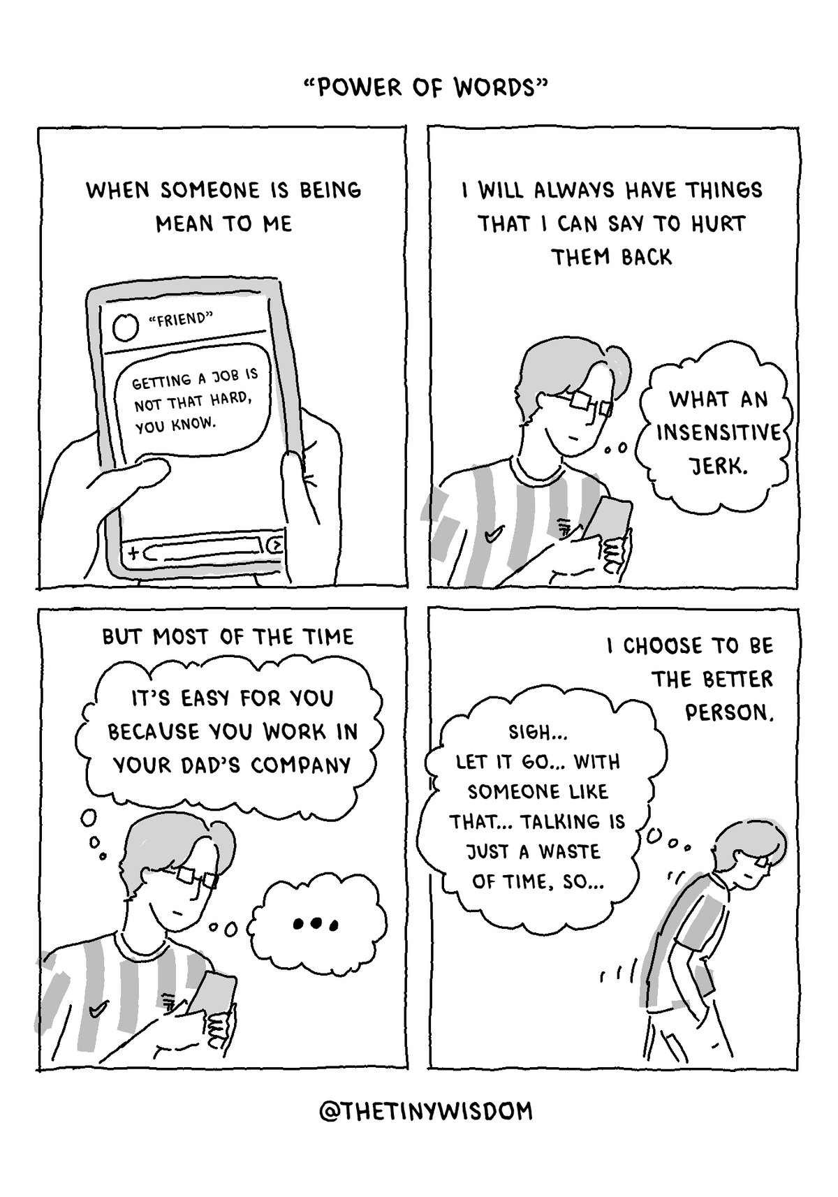 4コマ漫画: 「言葉の力」 • The power of words｜ブライアン • The Tiny Wisdom