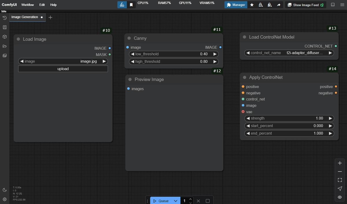 ComfyUI Anim4gine Line ArtからControlNet Cannyで色塗り｜Yuki