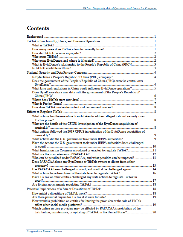 TikTok: Frequently Asked Questions and Issues for Congress, CRS, Jan. 21, 2025.｜Afternoon Tea ...