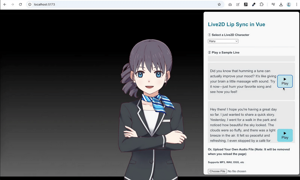 Live2Dを使ってリッチなアバターインタフェースをWebアプリに搭載する方法 - Part2 : Vue.js で音声オファイルとリップシンクを統合する｜mizutory