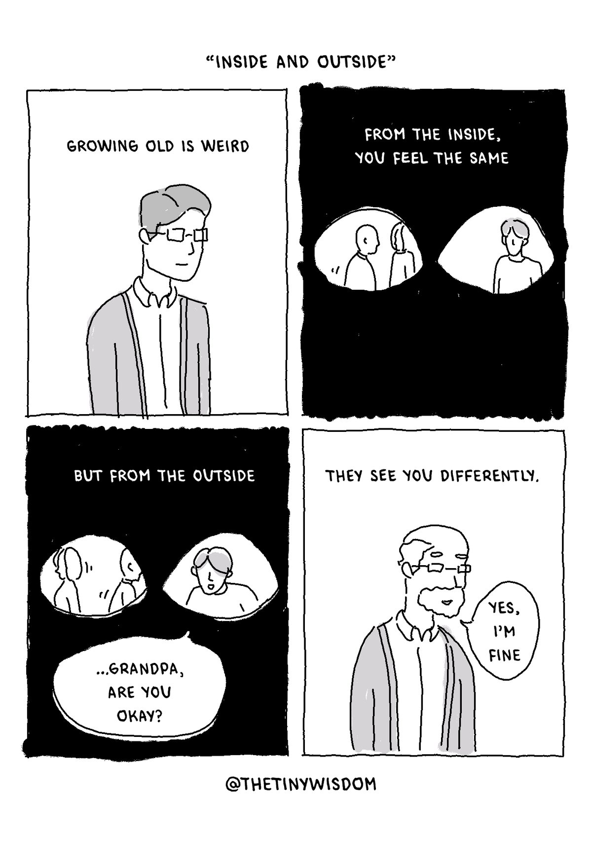 4コマ漫画: 「内と外」• Inside and outside｜ブライアン • The Tiny Wisdom