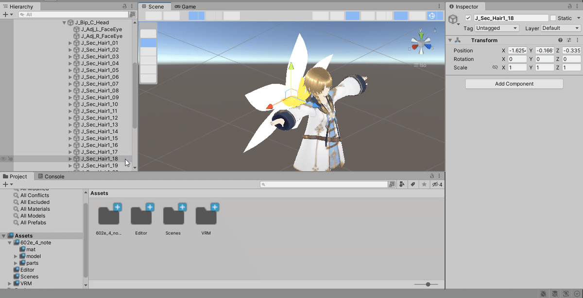 【VRoid】髪で作ったアクセサリを"Unity_BoneWeightTransfer"を使って別ボーンに移す話｜602e