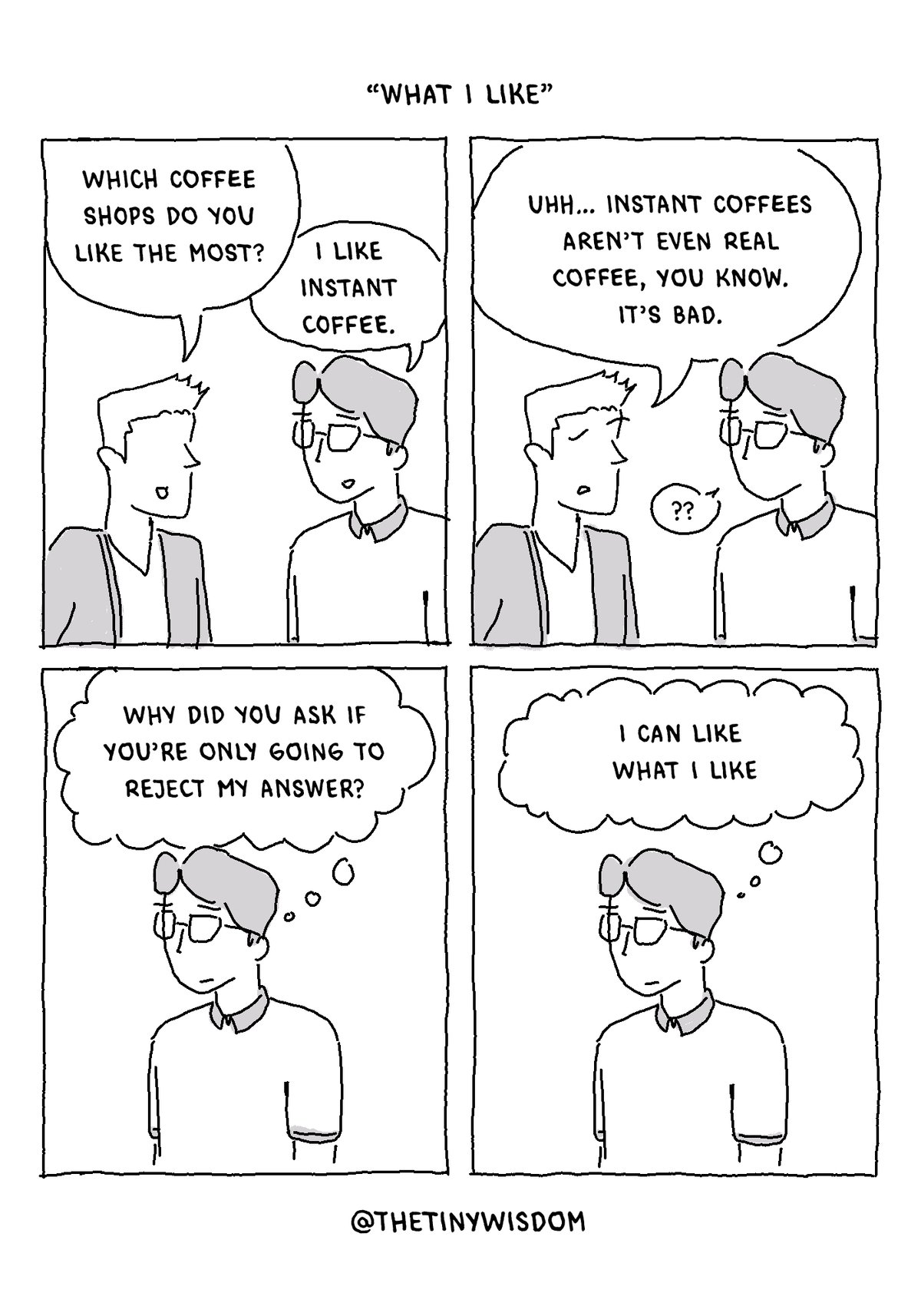 4コマ漫画: 「自分の好きなも」• What I like｜ブライアン • The Tiny Wisdom