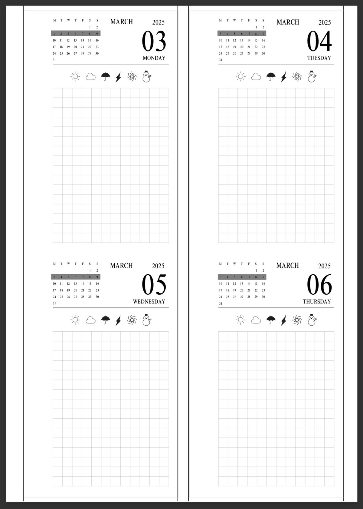 2025年3月分定期自作リフィル無料ダウンロード：M5/M6/M3/日付シート｜note1015
