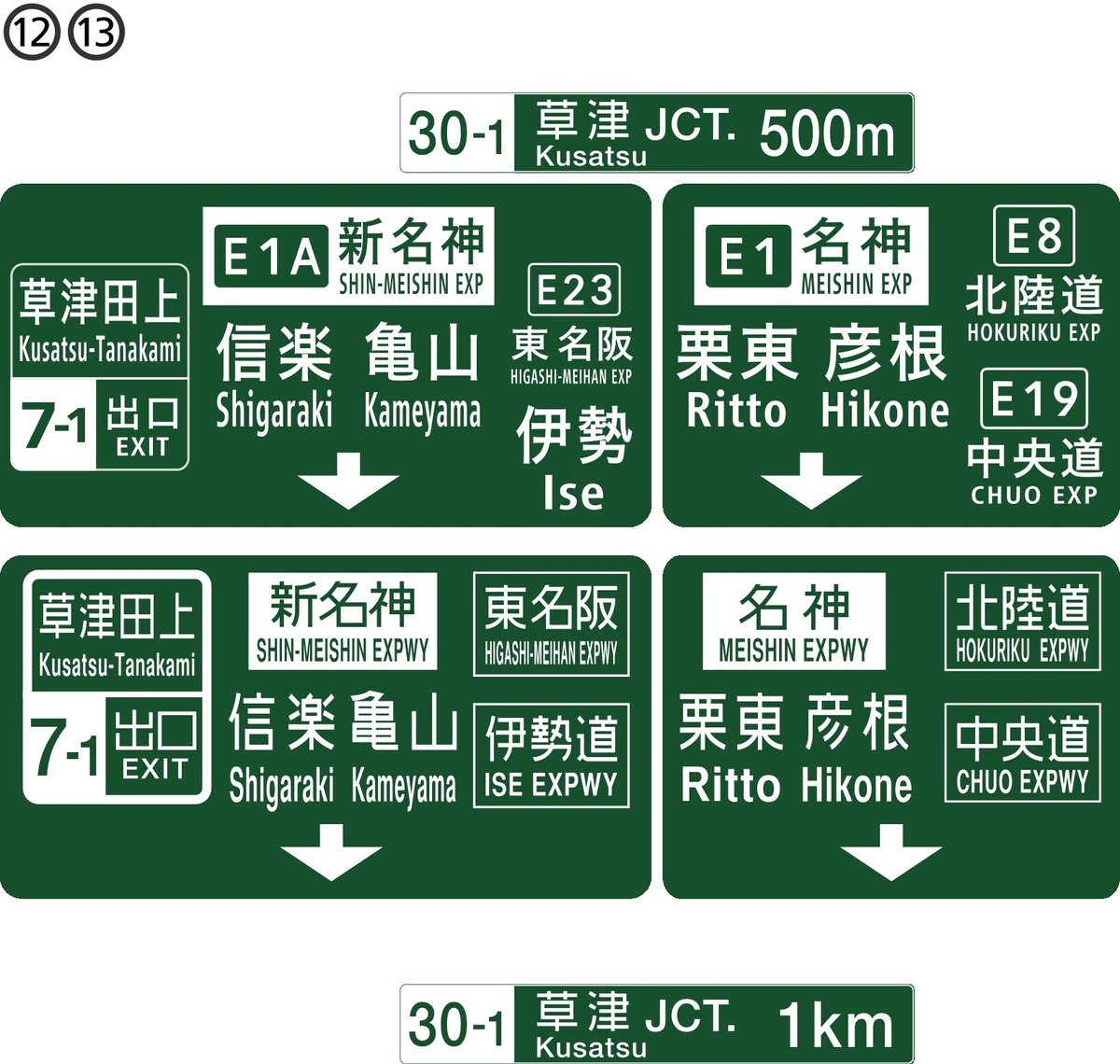 E1 名神高速 30 栗東IC/exBS ~ 30-1 草津JCT/(30-1-1) 草津PA/E1A 新名神高速 7-1 草津田上IC｜know where to run / のうえあとらん