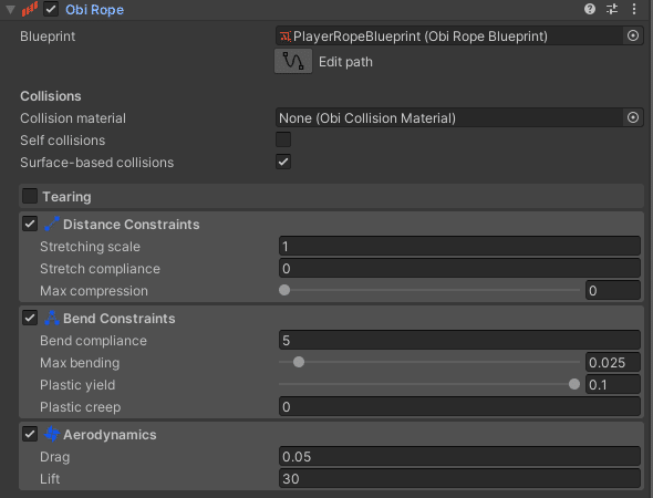 【Unity】Obi RopeのObi Ropeコンポーネントのインスペクターの設定内容を調べた｜ハムちゃん