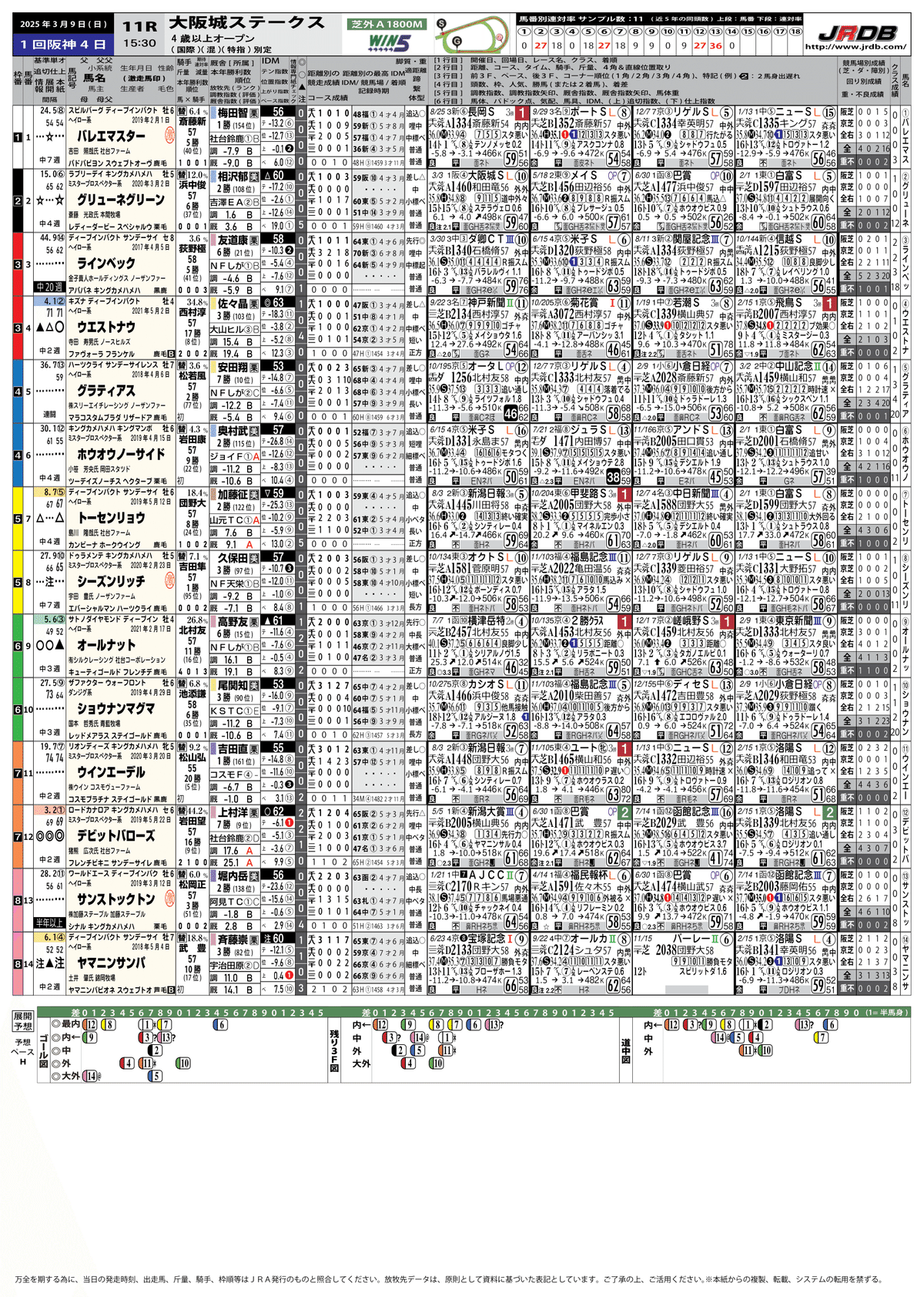 3/9（日）阪神11R 大阪城S 赤木の予想｜JRDB 競馬アラカルト