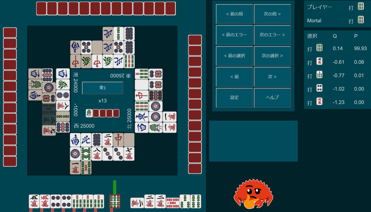 [麻雀] 牌譜検討_18／雀魂@Mortal ｜dice_k969