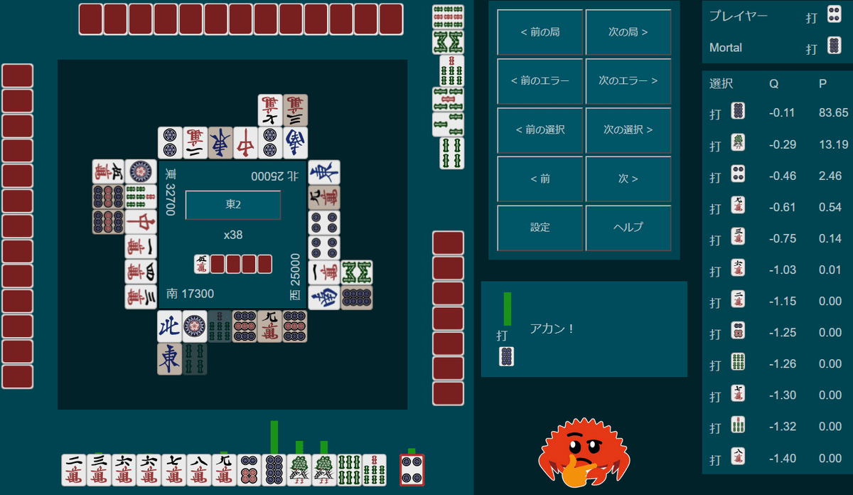 [麻雀] 牌譜検討_18／雀魂@Mortal ｜dice_k969