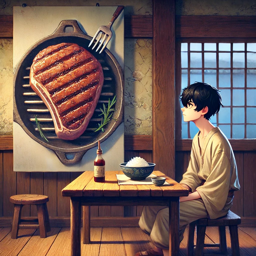 おとぎ話イラストつぶやき㊼『絵に描いたステーキ』｜Masamichi Takuya