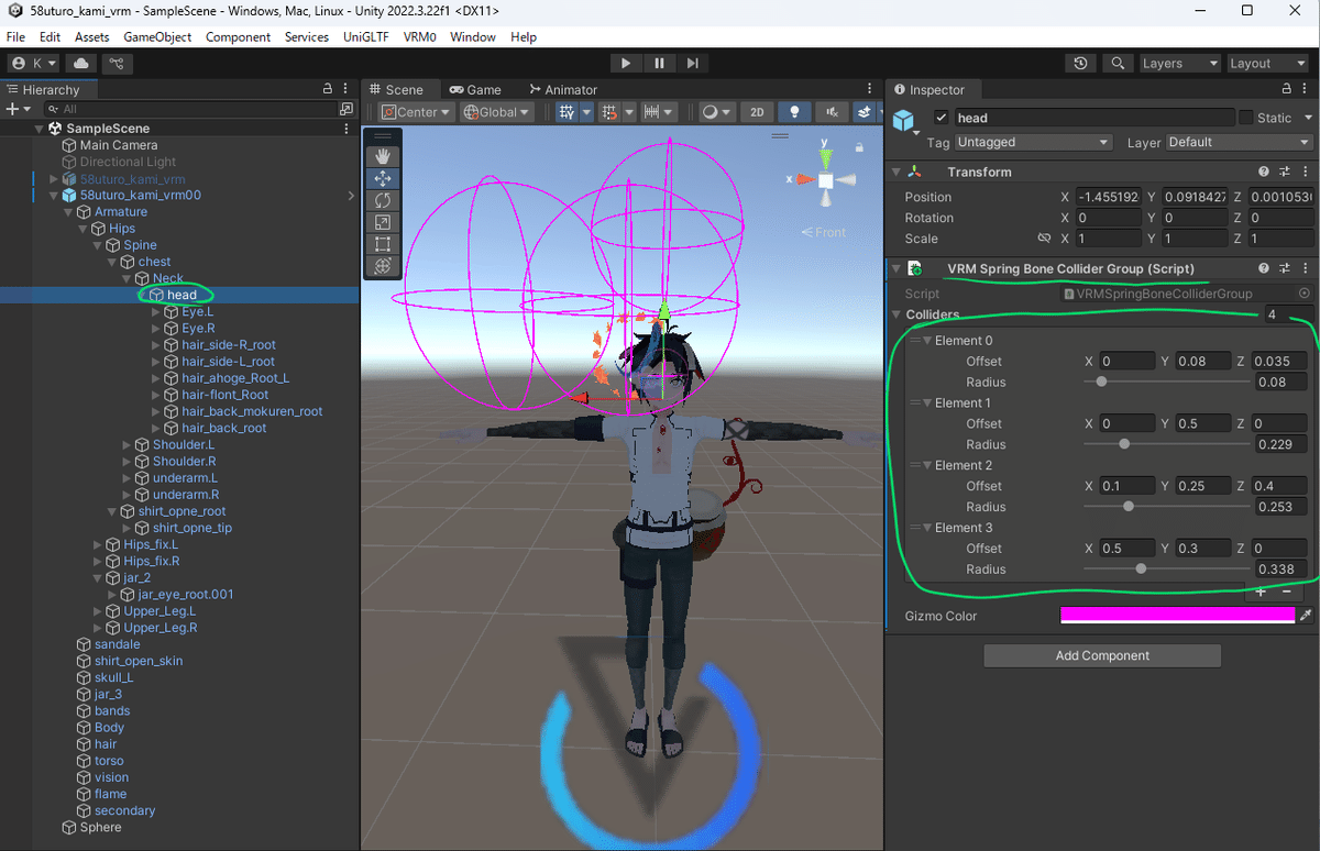 VRM【ウツロ・モクレン】揺れもの設定レシピ SpringBone,collider｜お絵描き廃人のっさん【Knot改】ノットカイ