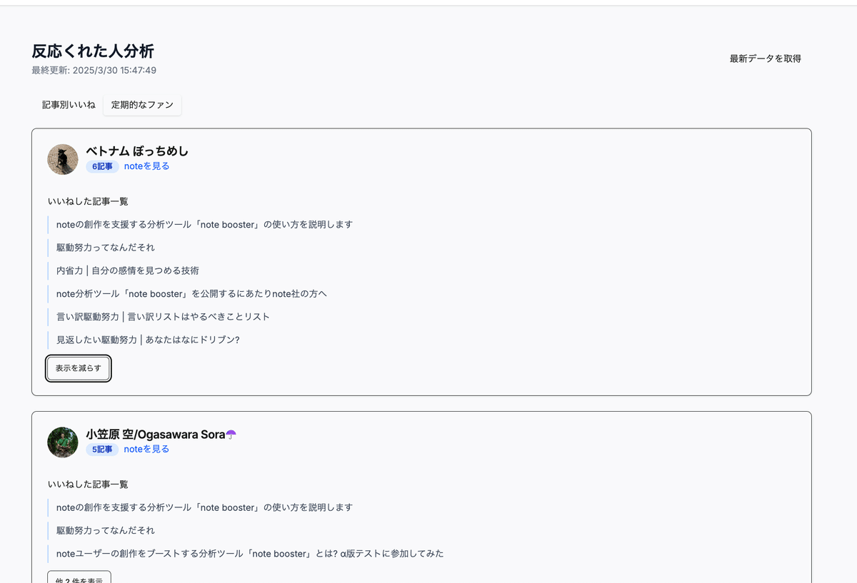 noteで誰からいいねが貰えたか、常連さんがわかるツールを開発しました「note booster」｜mota | note分析ツール