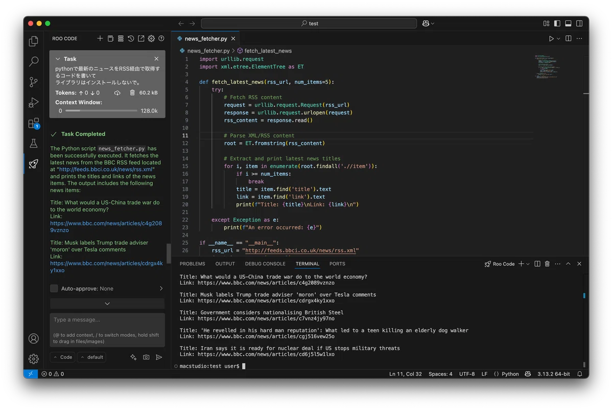 MacStudioでローカルLLMを動かしてRoo Code (Roo-Cline)を使う｜しあ