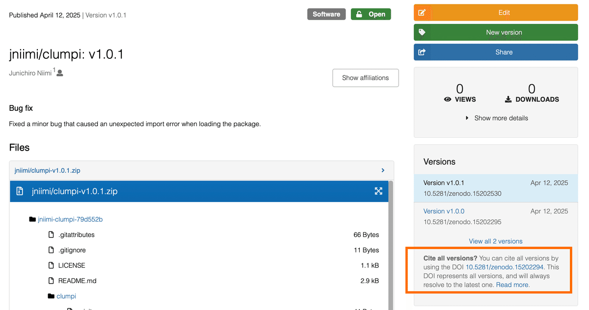 zenodoでPythonパッケージにDOIを振る｜jniimi