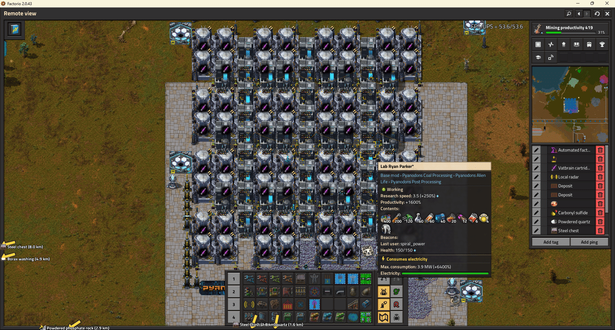 Factorio 2.0.43 Pyanodon(pY) 4,174h/ mining 419/109 eSPM｜spiral_power