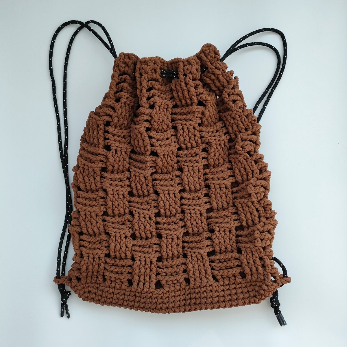 【編み図PDF】かぎ針で作るブロック編みのナップサック｜NUKIM KNIT